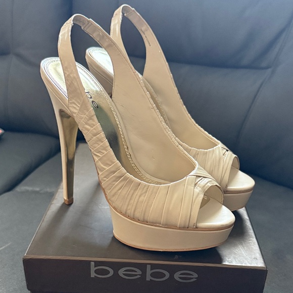 bebe | Shoes | Bebe Beige Slingback Platform Heels | Poshmark